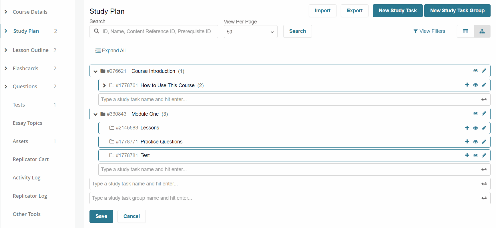 Creating and Editing a Structured Study Plan - Content Guide