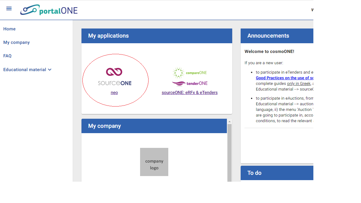 Access to and Search for tenders through the plarform sourceONE neo - cosmoONE Support Center