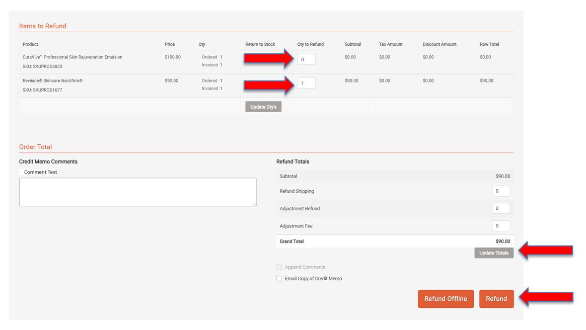 Processing A Partial Refund - DermPRO Support
