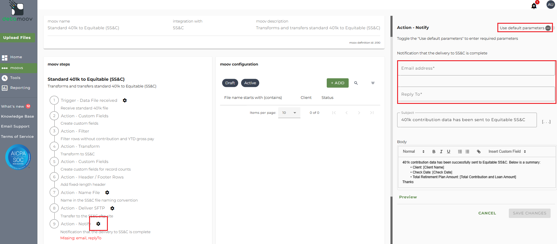 How to configure an Equitable (SS&C) moov - detamoov
