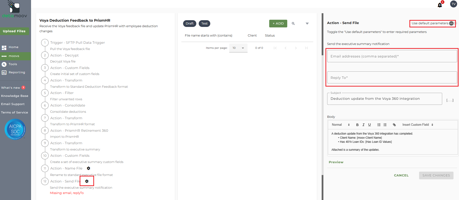 How to configure the Voya Deduction Feedback to PrismHR moov - detamoov