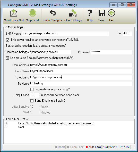 Error 535 Authentication Failed Invalid Username Or Password When Emailing Payslips E Payday 