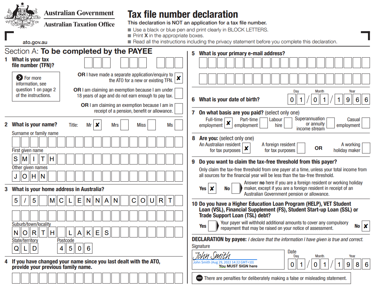 Verify The Information Supplied In The Tax File Number Declaration NAT