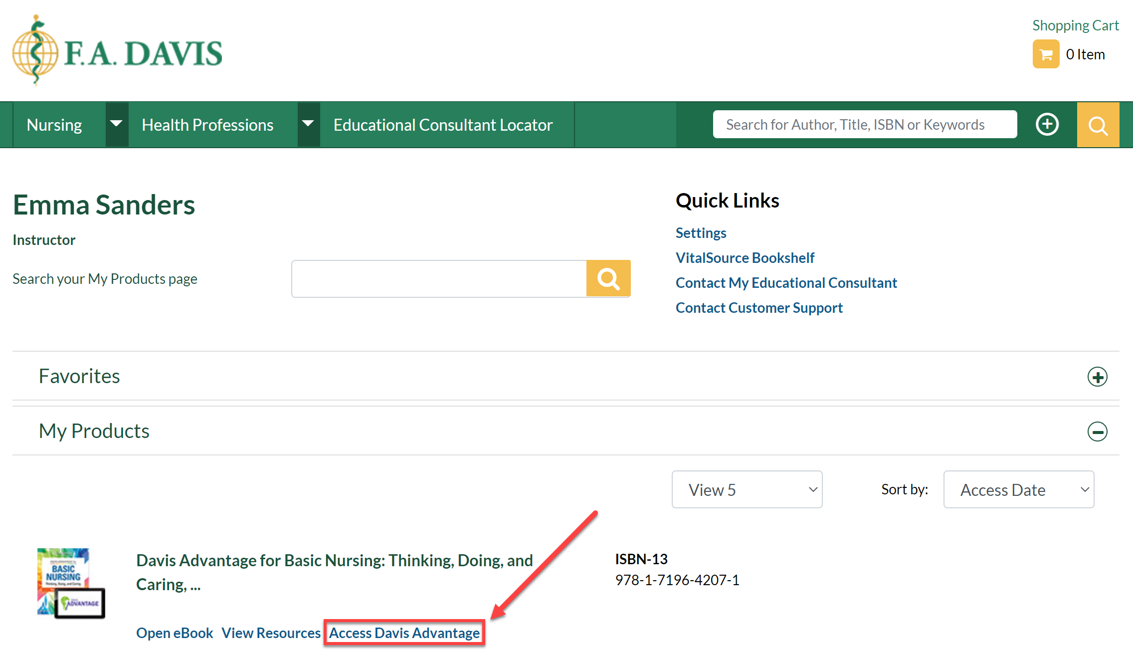 Instructor: Access Davis Advantage - FA Davis Customer Support Center
