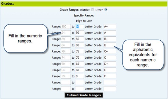 Preferences: Grade Ranges - SchoolFront Platform