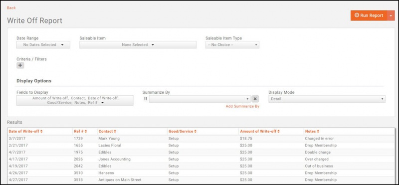 Write Off Report - GrowthZone