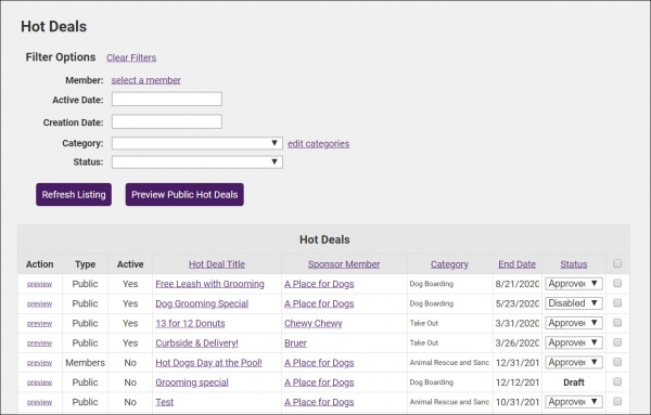 Manage Hot Deals/Member-to-Member Deals - ChamberMaster
