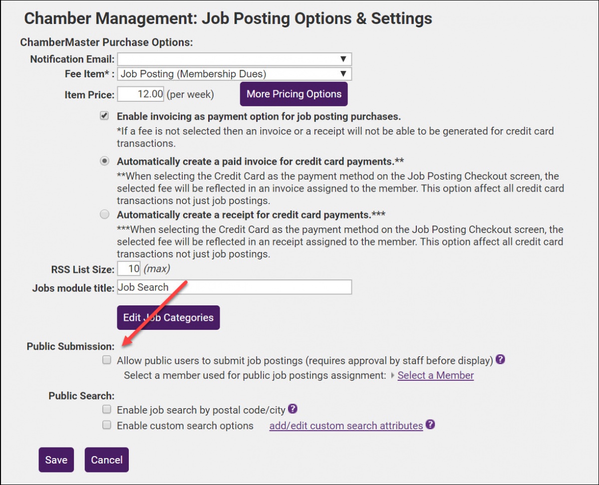 Job Posting Settings Initial Setup - ChamberMaster