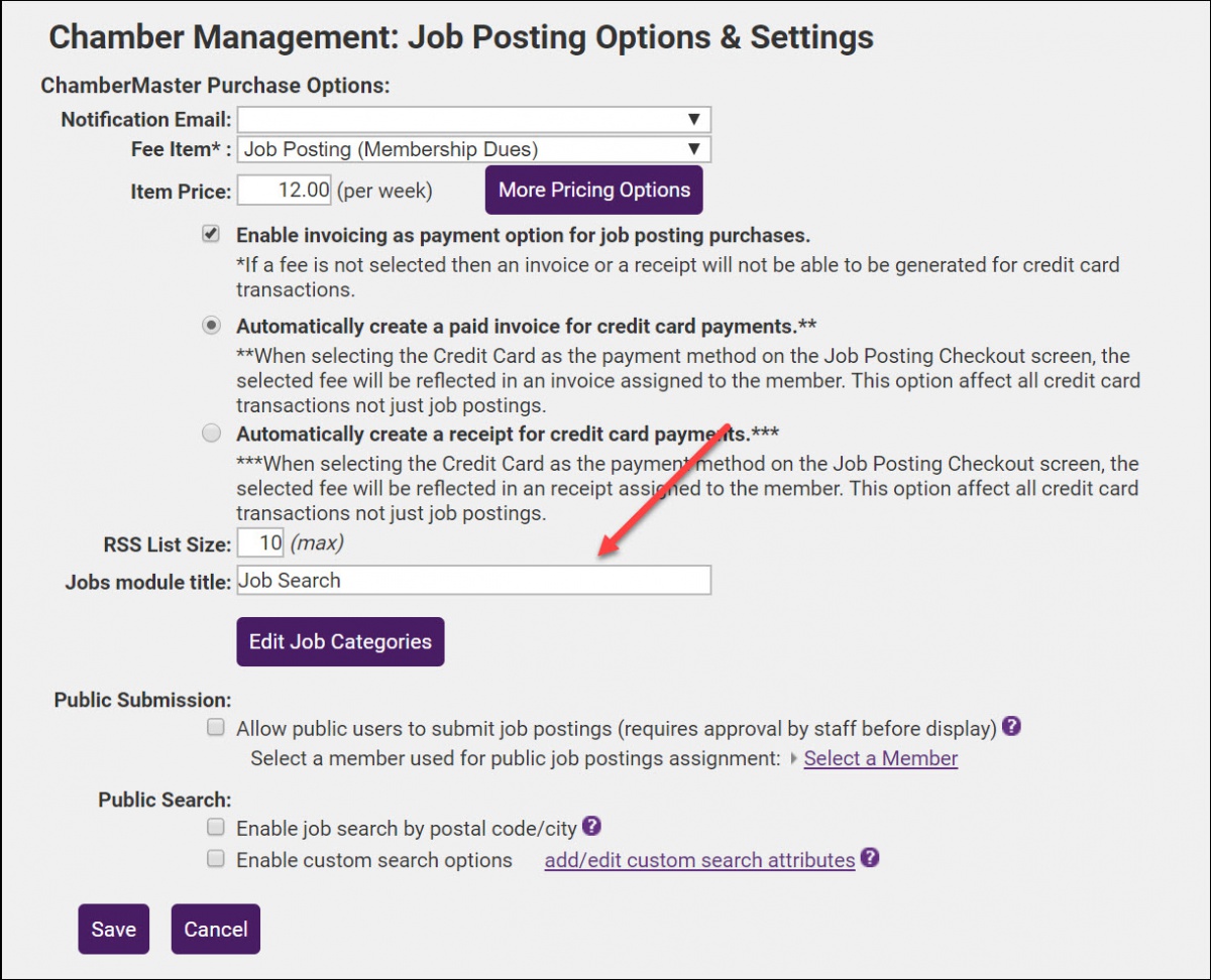 Job Posting Settings Initial Setup - ChamberMaster