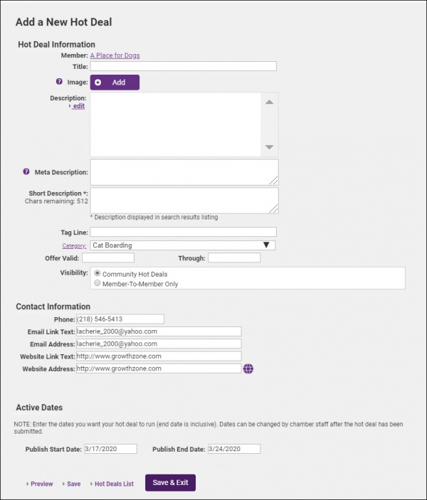 Manage Hot Deals/Member-to-Member Deals - ChamberMaster