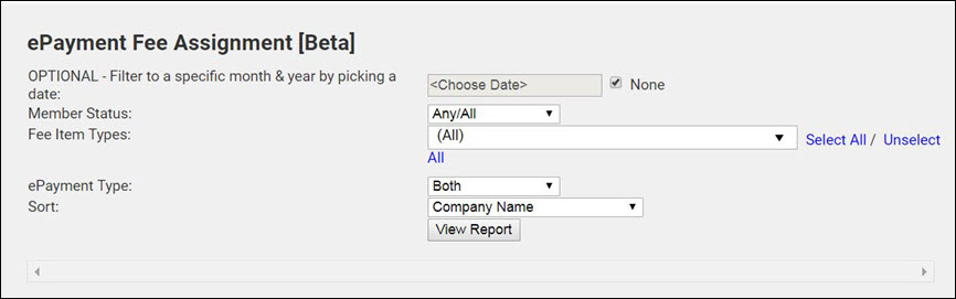 ePayment Fee Assignment Report - ChamberMaster