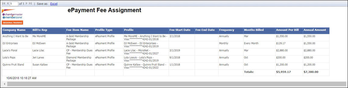 ePayment Fee Assignment Report - ChamberMaster