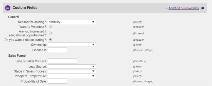 Manage Member Custom Fields - ChamberMaster