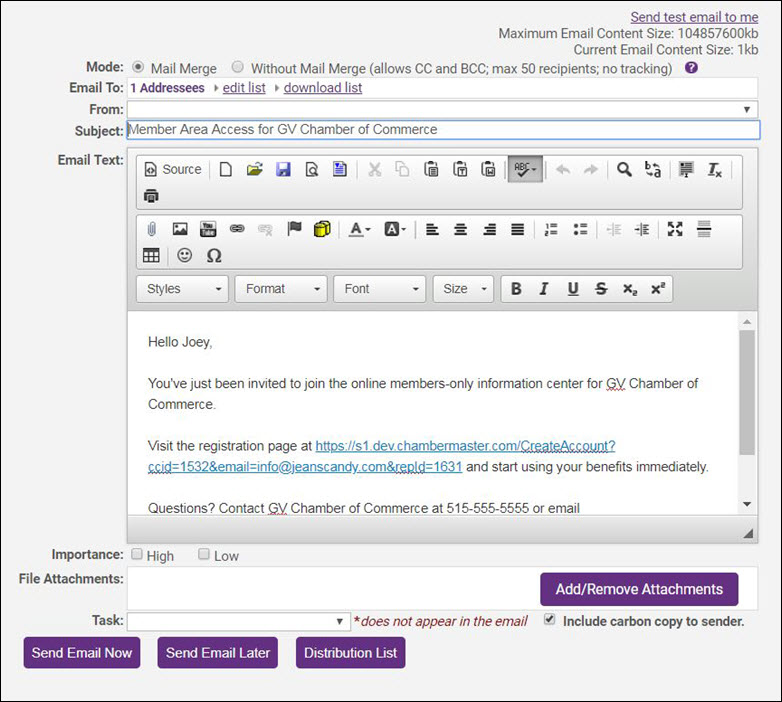 Send Mass Email Invitation to Create Login Account - ChamberMaster