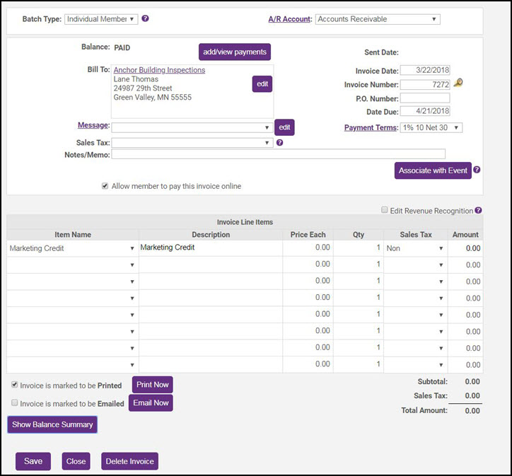 Invoice a One-Time Item - ChamberMaster