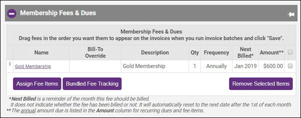 Edit Recurring Fees & Dues - ChamberMaster
