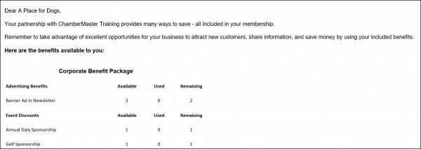Send Members Reminder Email About Benefits - ChamberMaster