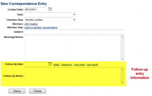 Create New Entry Reminder and Follow-up At the Same Time - ChamberMaster
