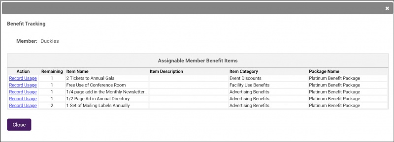 Record Benefit Usage - ChamberMaster