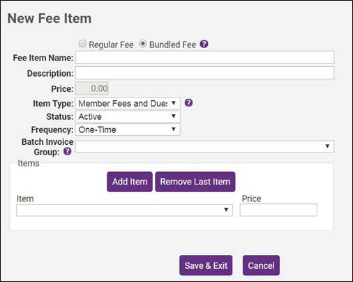 Fee Items - ChamberMaster