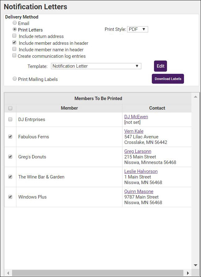 Notification Letters - ChamberMaster