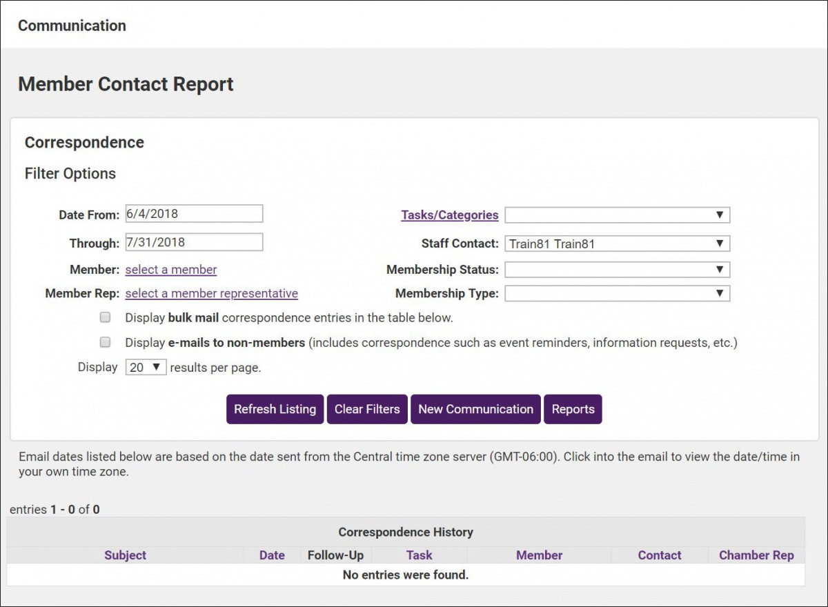 Member Contact Report - ChamberMaster