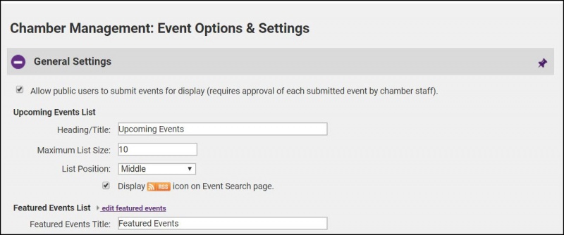 Event Options and Settings - ChamberMaster