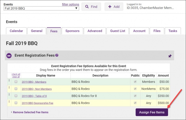 Create a Registration Fee for Groups/Tables - ChamberMaster