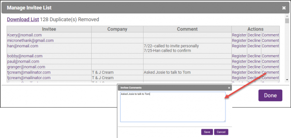 Manage Invitee List - ChamberMaster