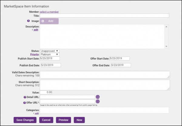 Add MarketSpace Items - ChamberMaster