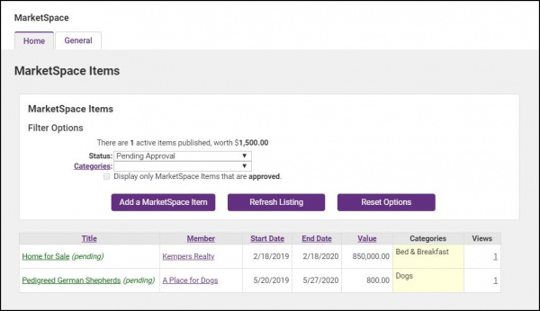 Add MarketSpace Items - ChamberMaster