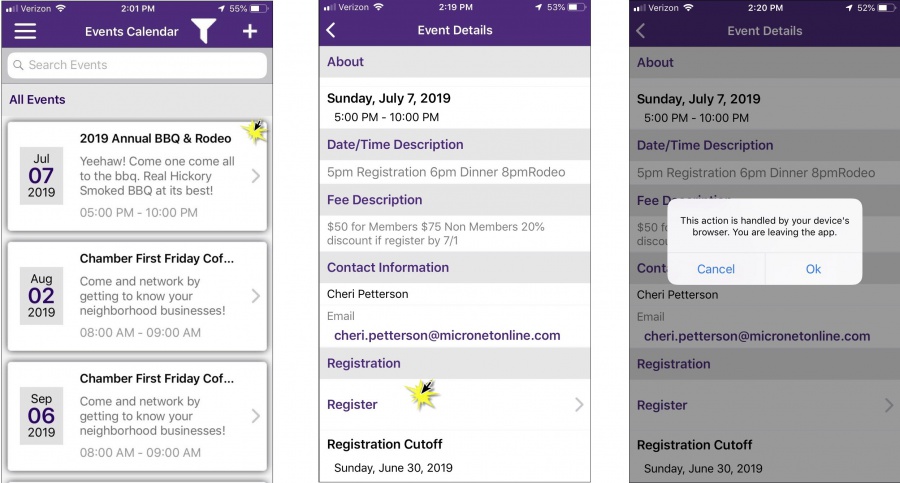 Working with Events in MemberPlus App - ChamberMaster