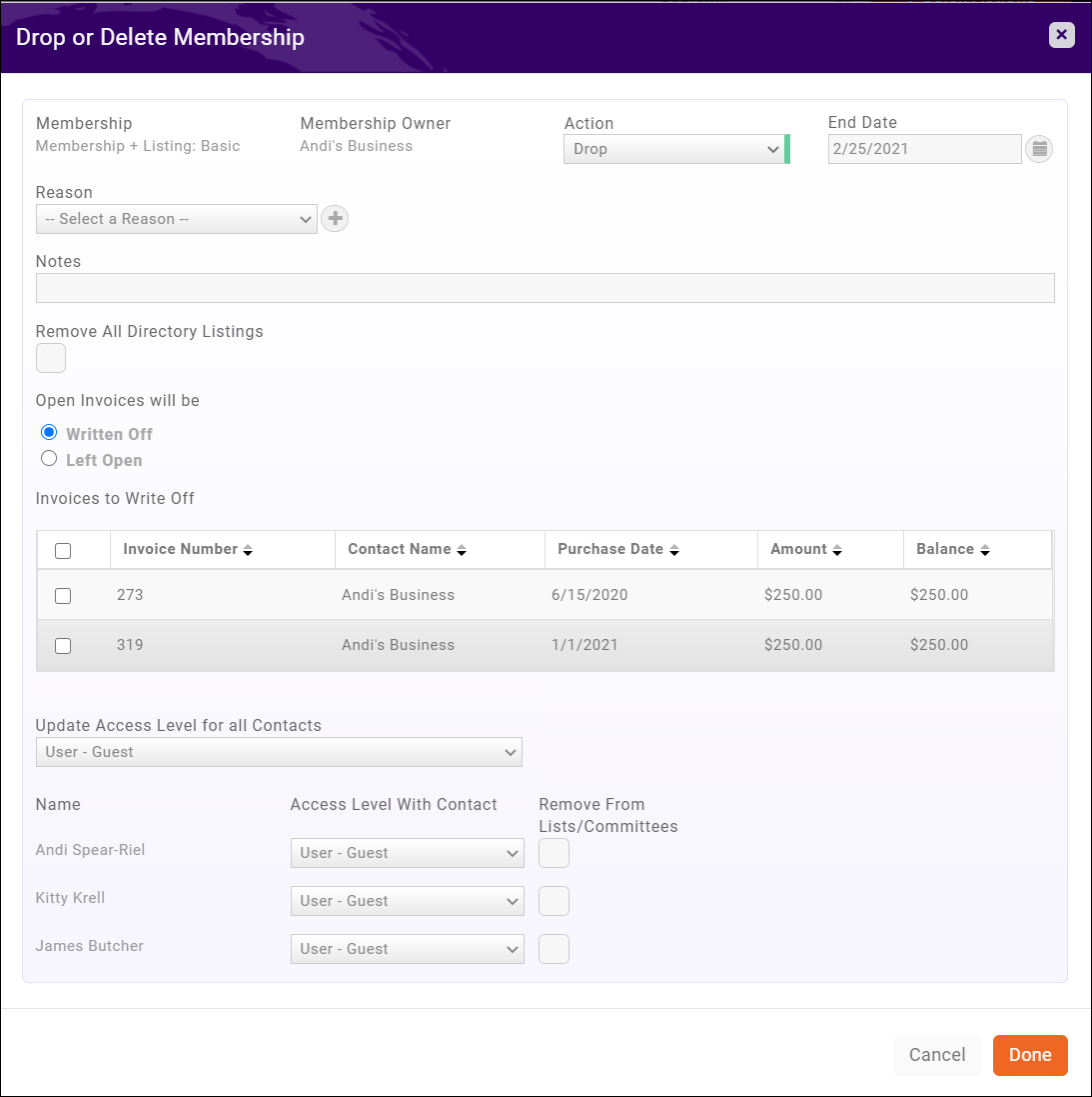 Drop A Membership - GrowthZone