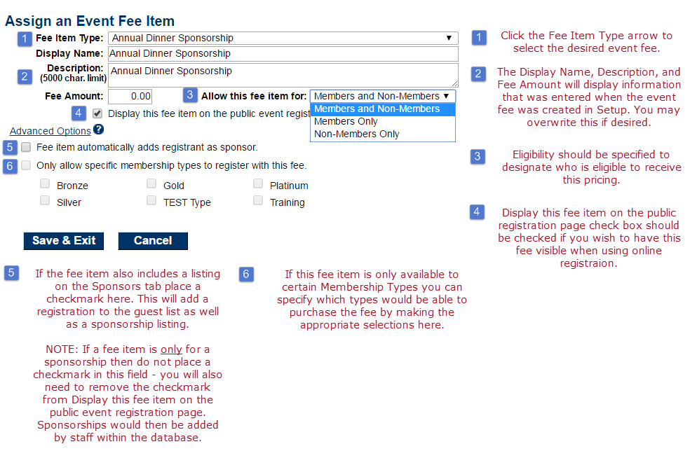 Assign an Additional Fee Item to an Event - ChamberMaster