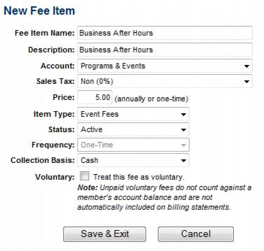 Create and Modify Fee Items - ChamberMaster