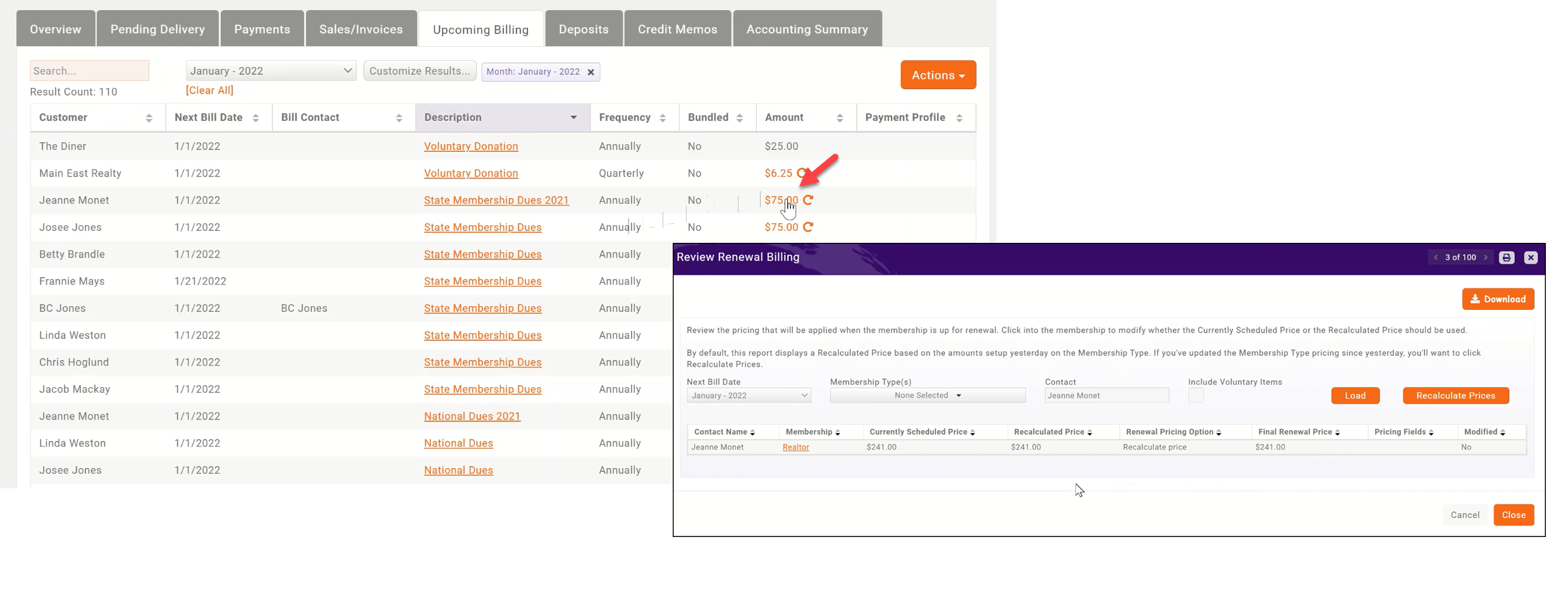 Recalculated Pricing - Review Upcoming Billing Amounts - GrowthZone