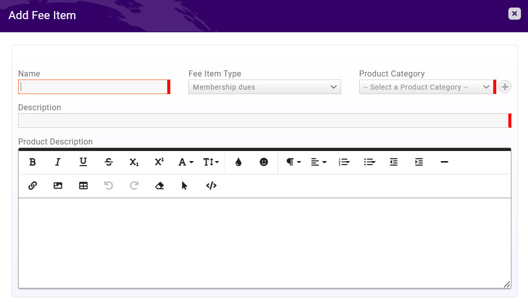 Setup Standard Fee Items - GrowthZone