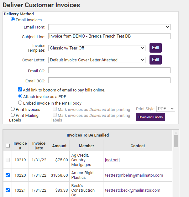 Create Batch of Recurring Invoices - ChamberMaster