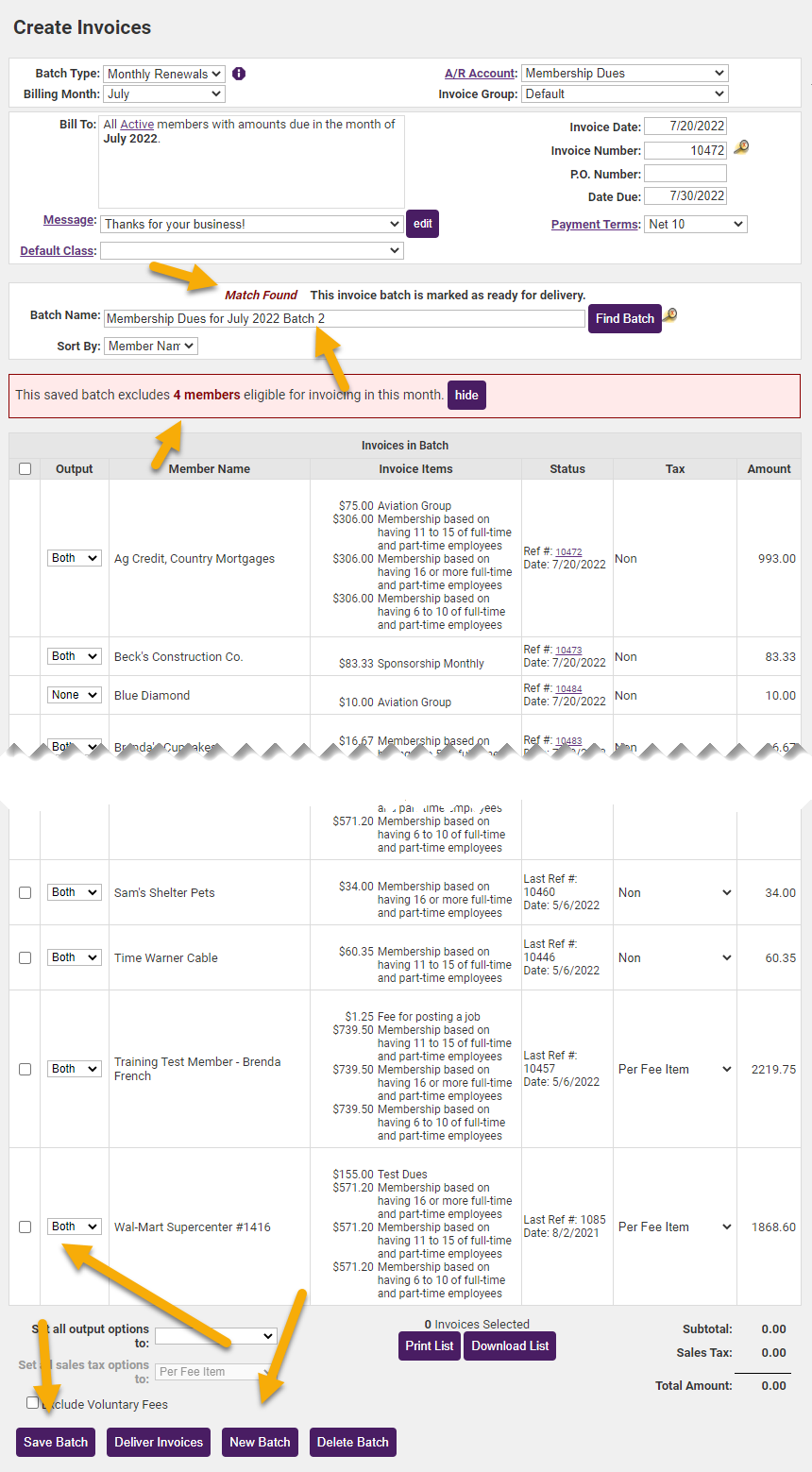 Return to an Invoice Batch - ChamberMaster