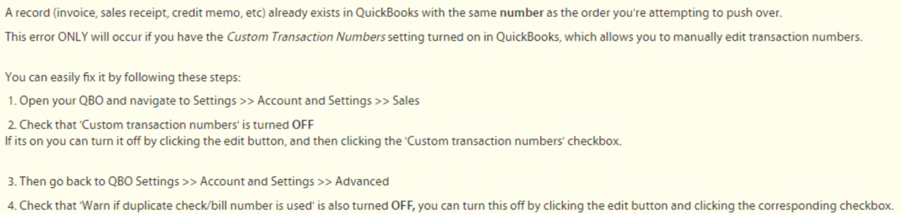 Duplicate Document Errors in Quickbooks - ChamberMaster