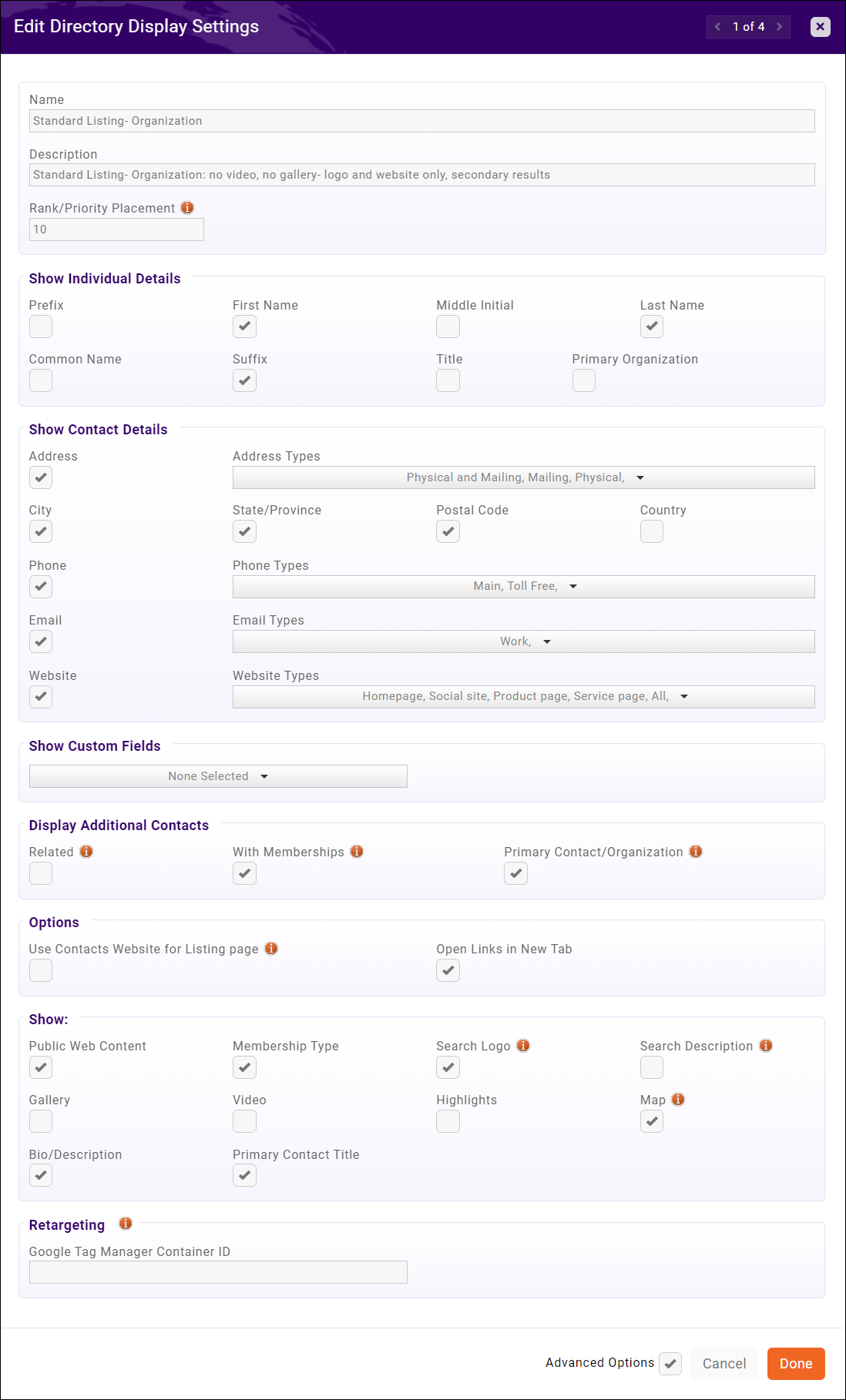 Setup Directory Display Settings - GrowthZone