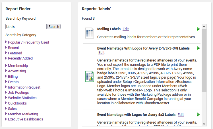 Reports Overview - ChamberMaster