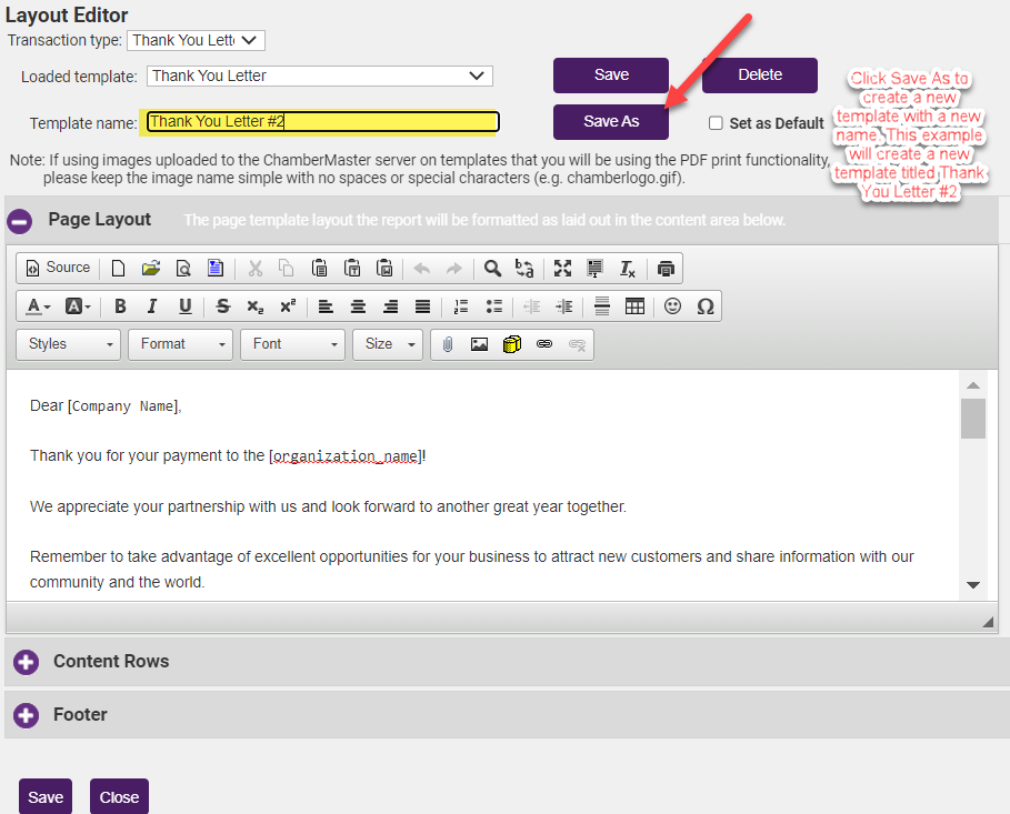 Edit Letter Templates - ChamberMaster