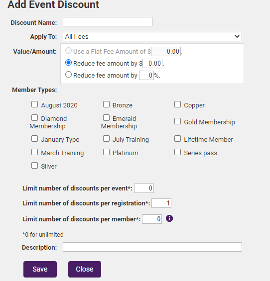 Create Event Discount Options - ChamberMaster