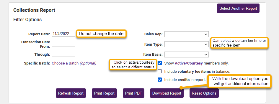 Collections Report - ChamberMaster