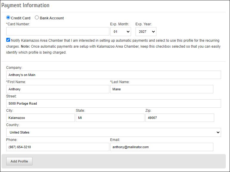 Member Options for Storing Payment Profiles - ChamberMaster