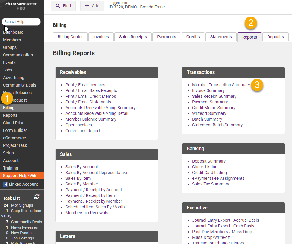 Member Transaction Summary Report - ChamberMaster