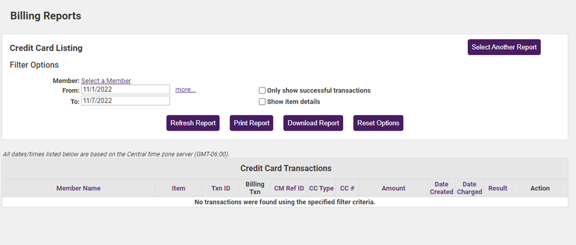 Credit Card Listing Report - ChamberMaster