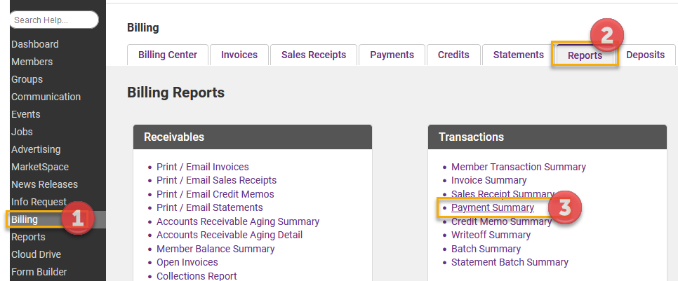 Payment Summary Report for Membership Dues - ChamberMaster