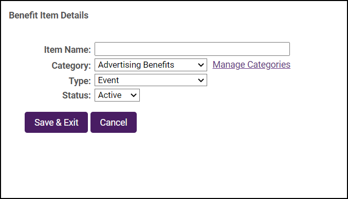 Add New Benefit Items - ChamberMaster